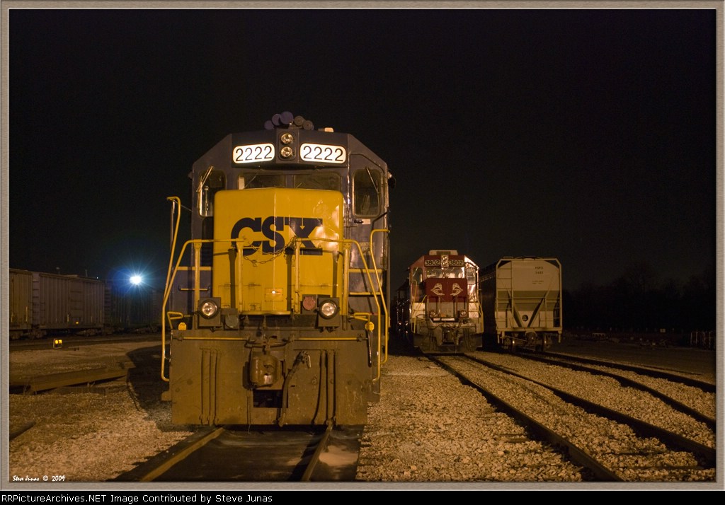 CSX 2222 sit in the yard on a cold morning